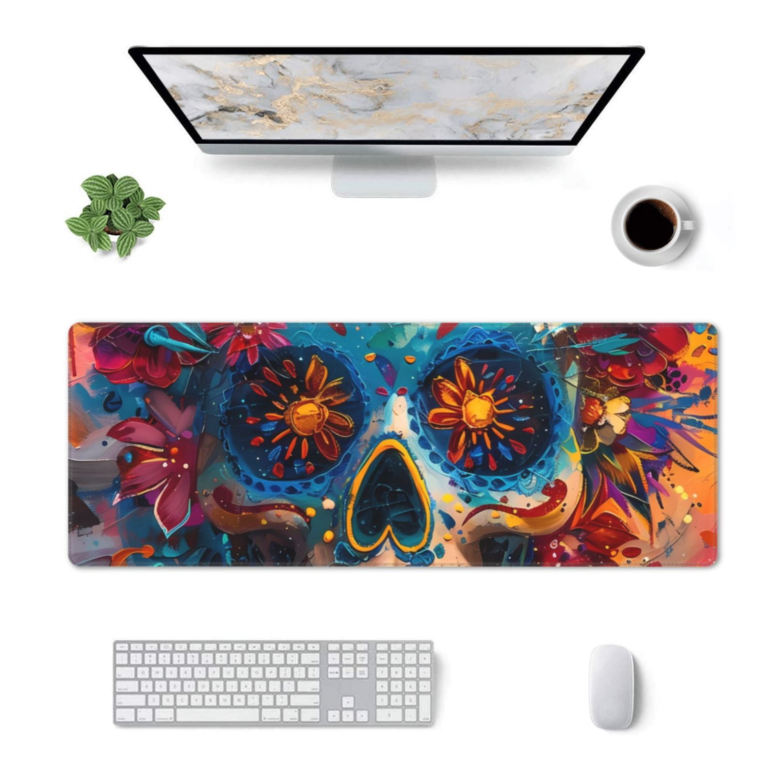 Pofeuu Colorful Floral Skull A Print Desk Mat for Keyboard and Mouse ...