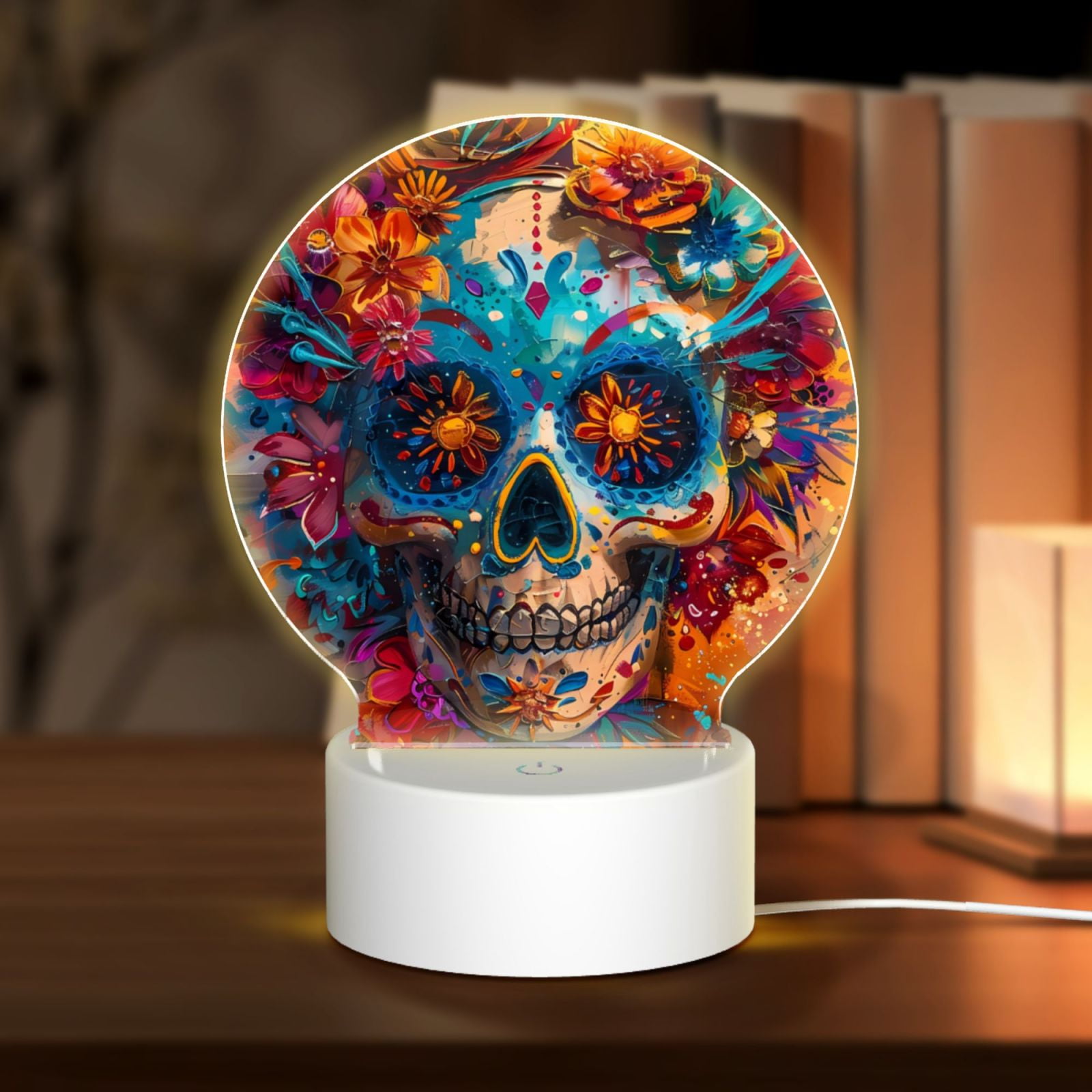 Pofeuu Colorful Floral Skull A Print LED Christmas Night Light Lamp ...