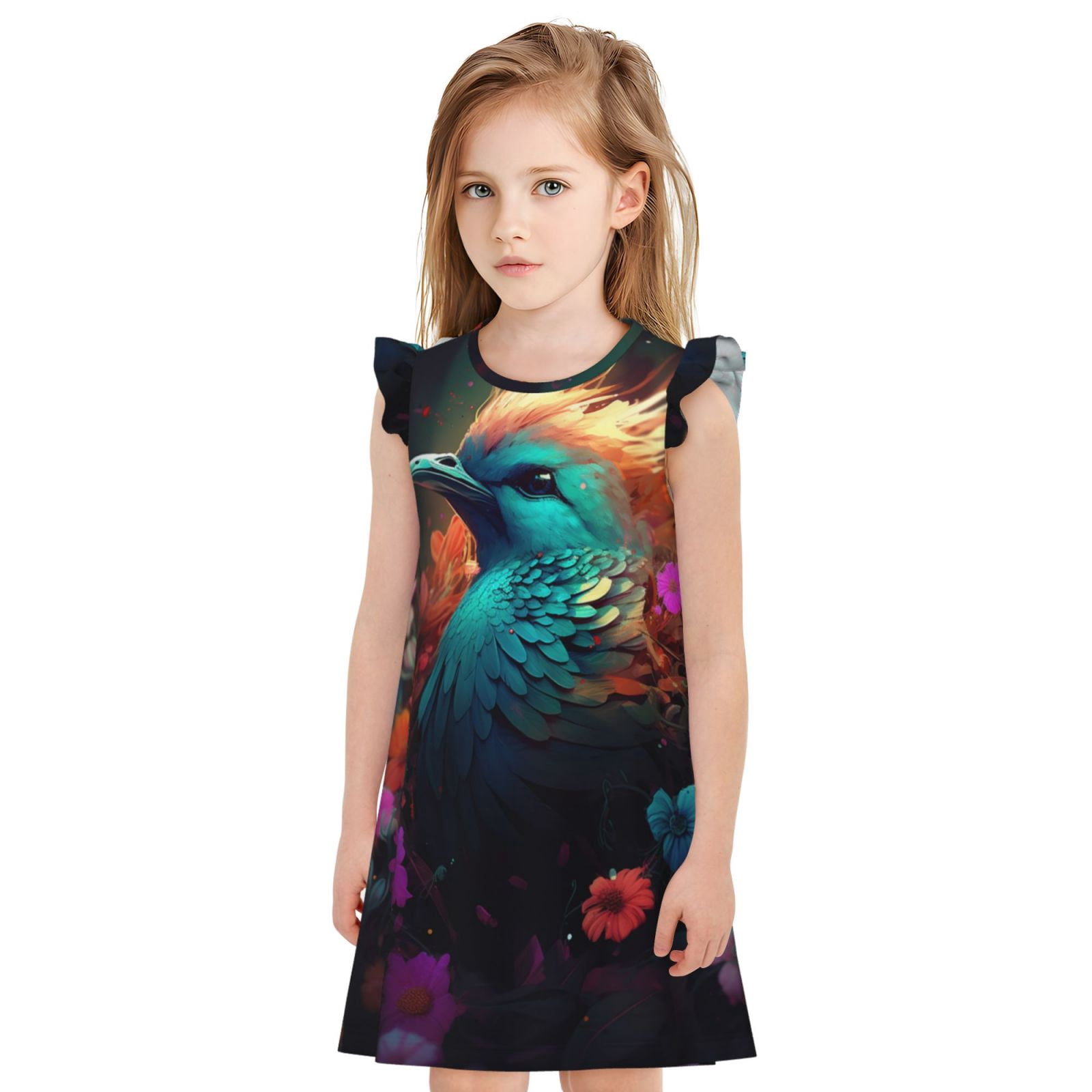 Pofeuu Colorful Flower Bird Print Girls Nightgowns, Nightgown Princess ...