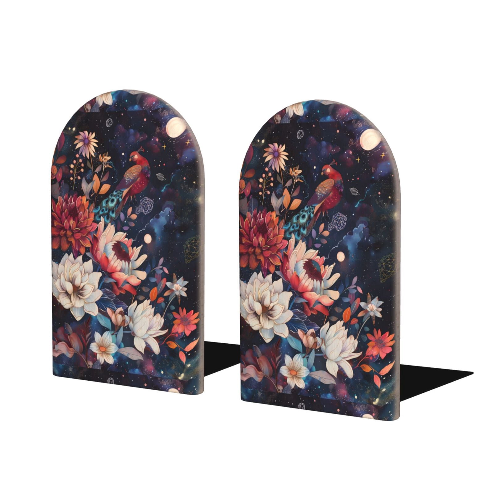 Pofeuu Colorful Flower Peacock Print Large Bookend Hold Heavy Books ...