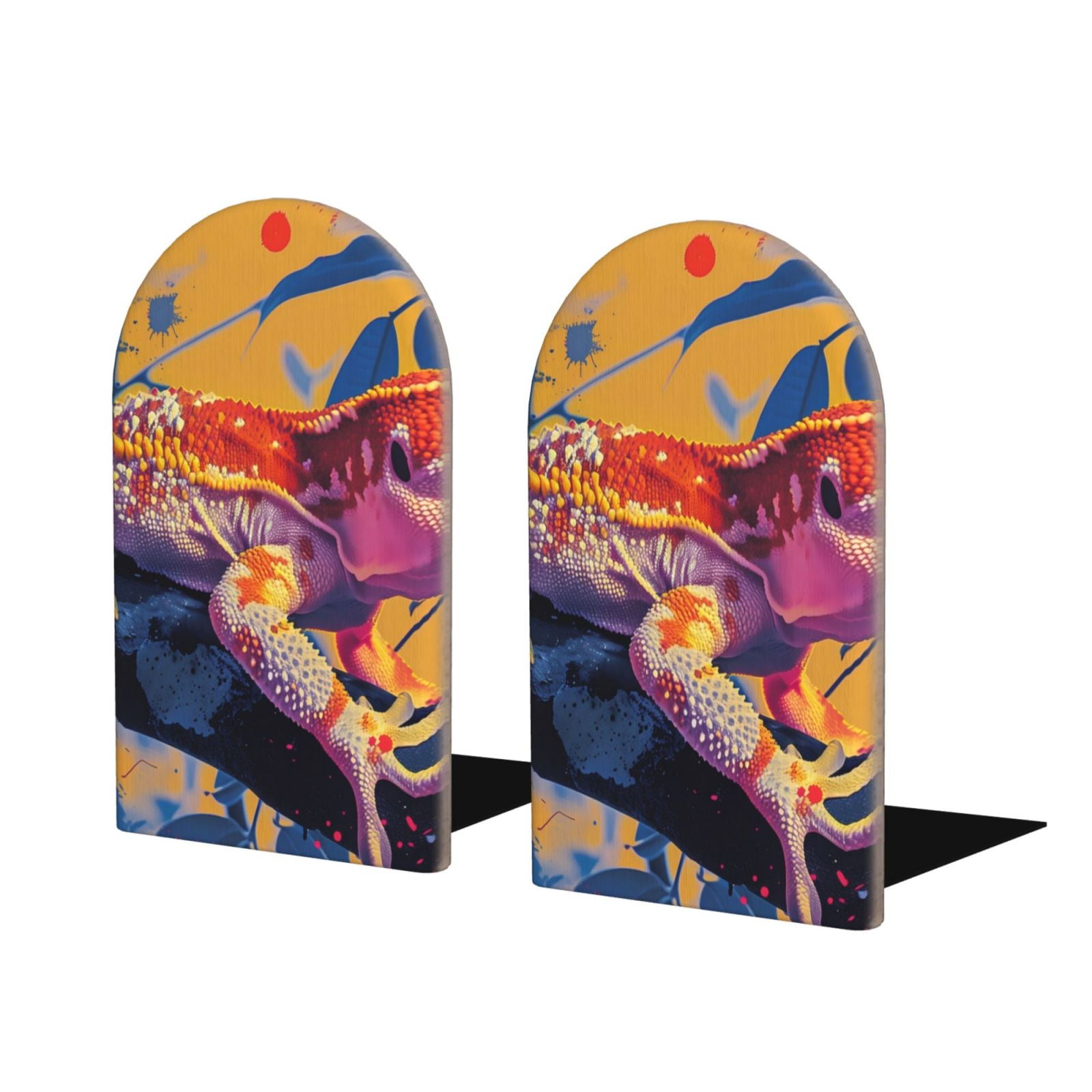 Pofeuu Colorful Gecko Jungle Art Print Large Bookend Hold Heavy Books ...