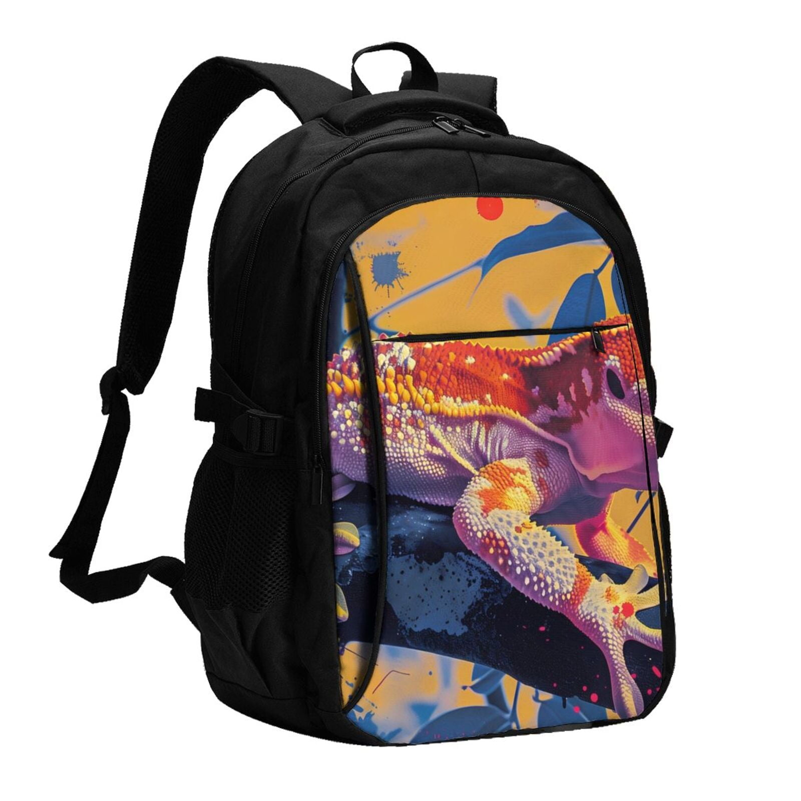 Pofeuu Colorful Gecko Jungle Art Print Storage Laptop Backpack with USB ...