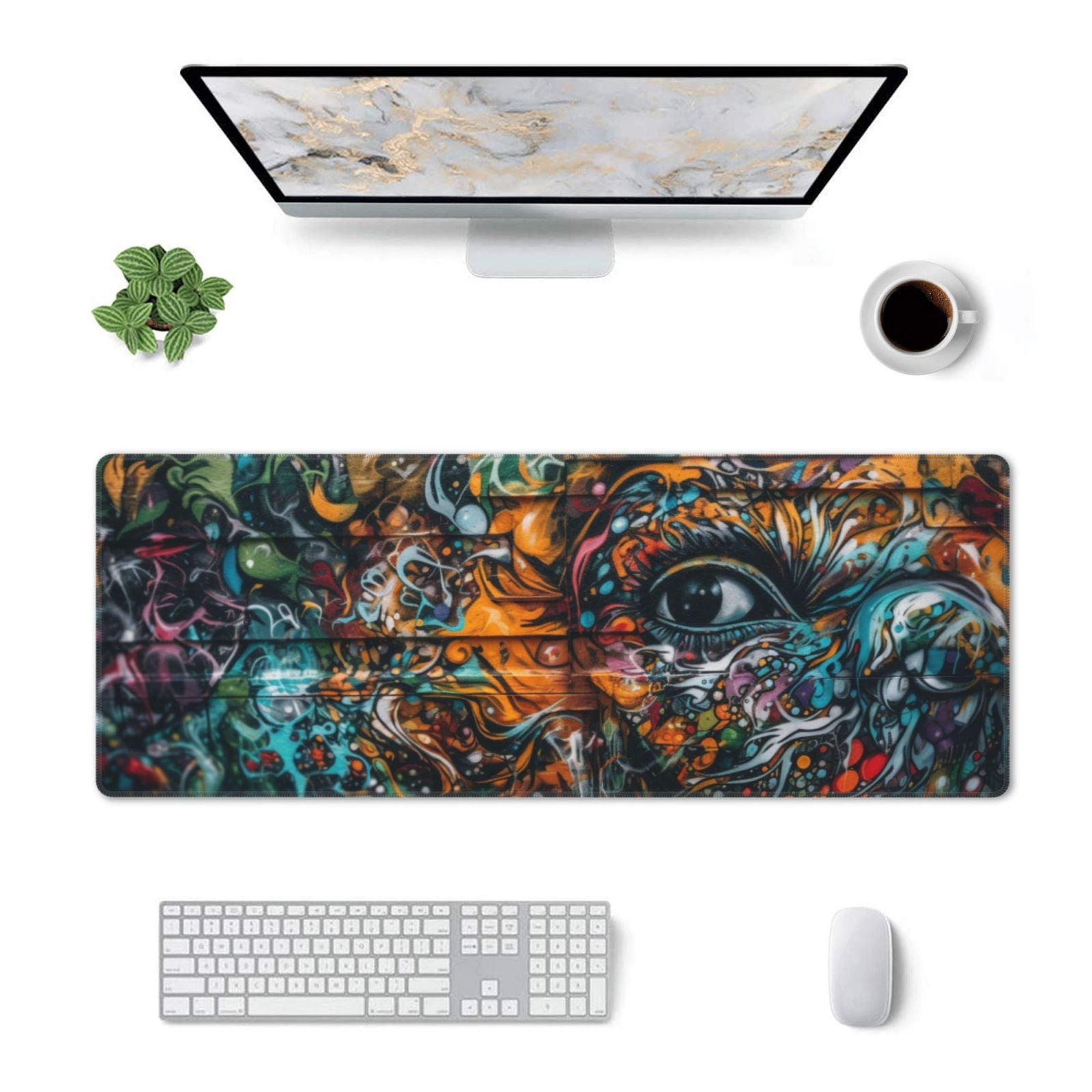Pofeuu Colorful Graffiti Abstract Eye Print Desk Mat for Keyboard and ...