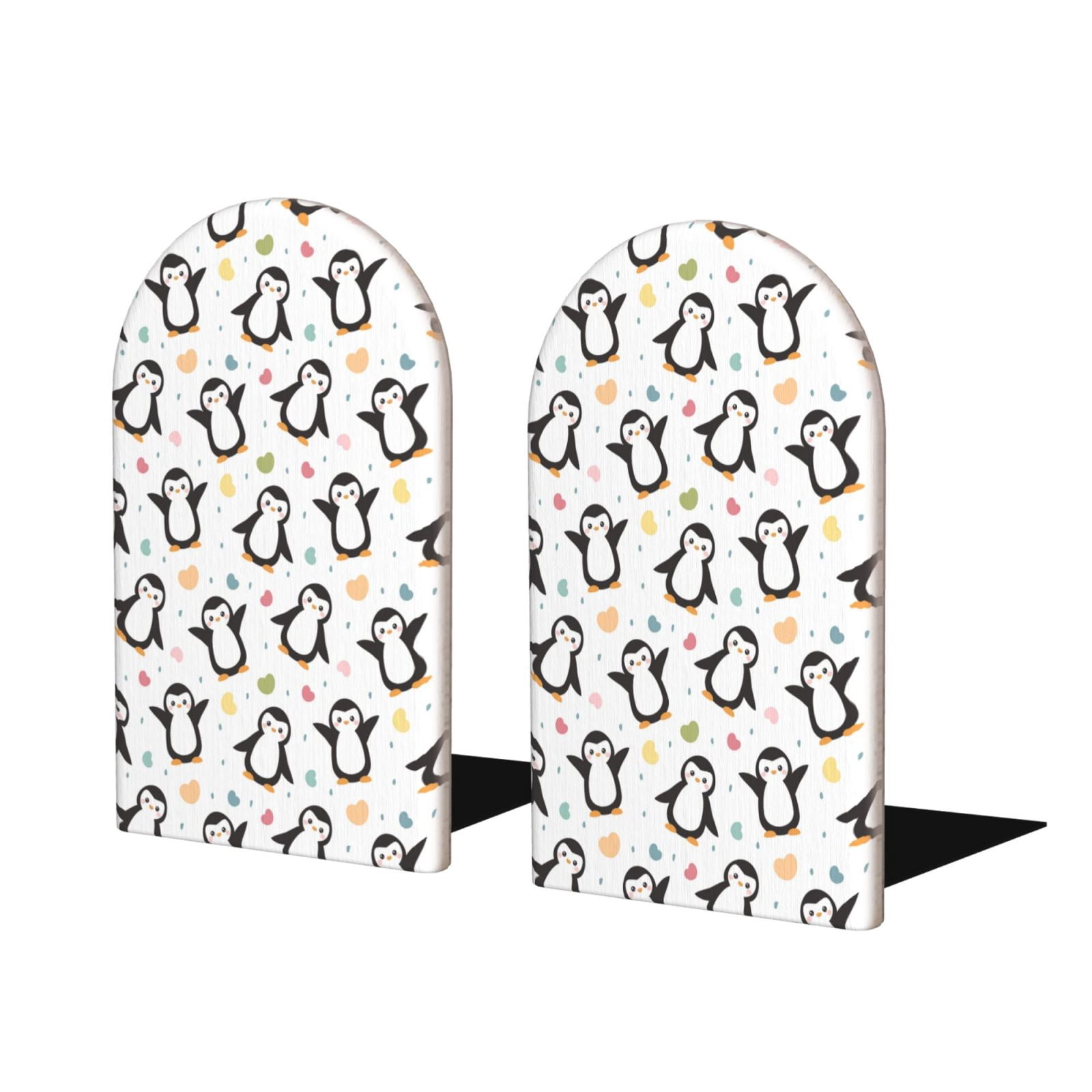 Pofeuu Colorful Hearts Penguin Print Large Bookend Hold Heavy Books ...
