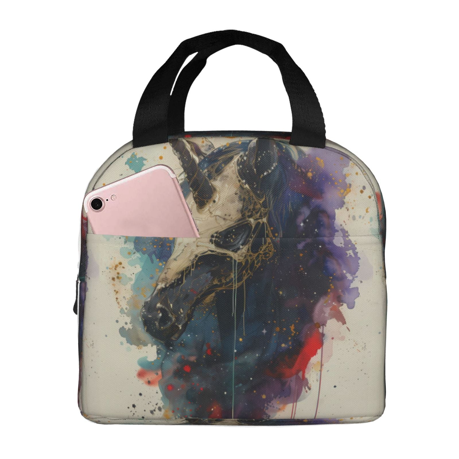 Pofeuu Colorful Ink Cute Horse Print Lunch Bag Lunch Box Large Capacity ...