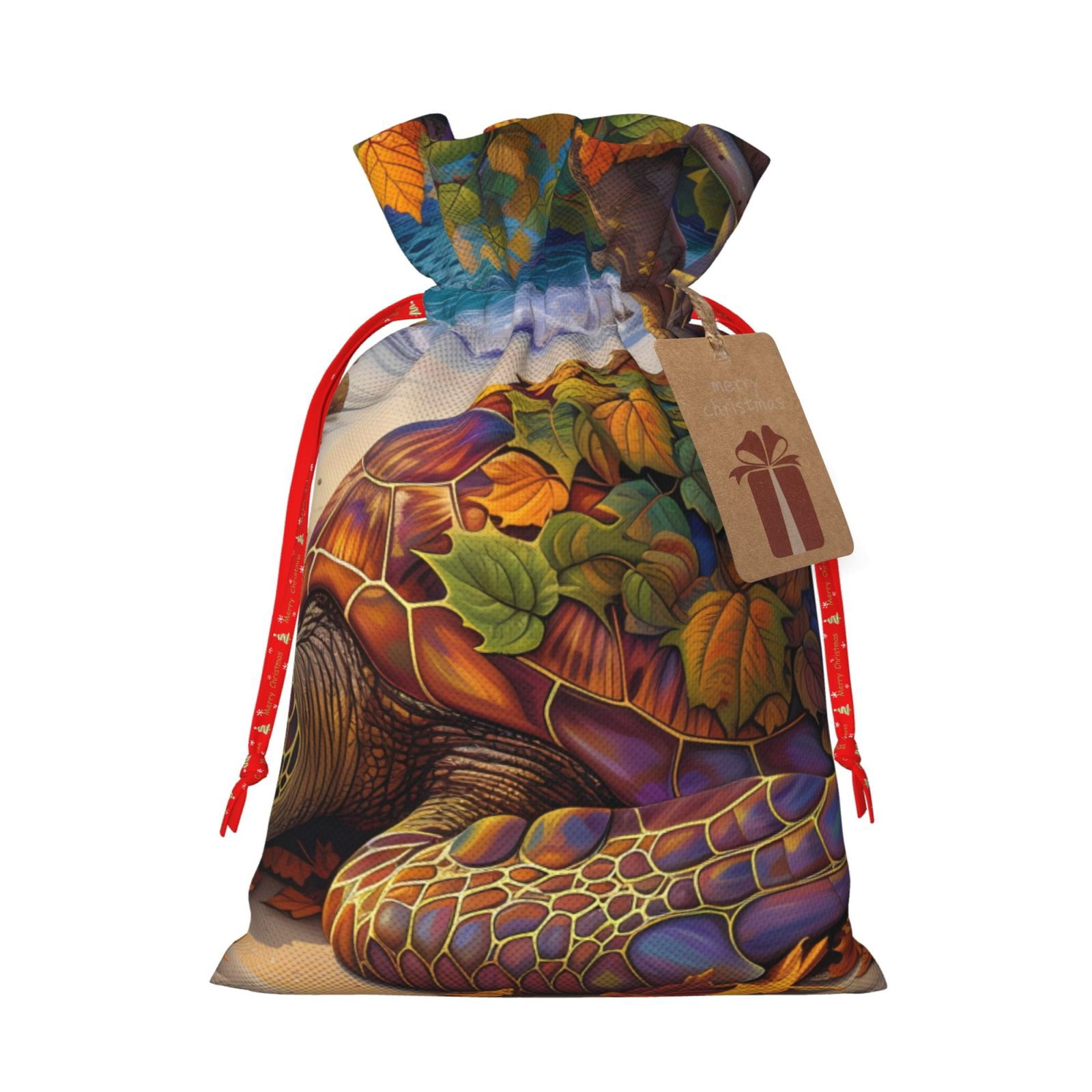 Pofeuu Colorful Maple Leaf Beach Turtle Print Burlap Bags with ...