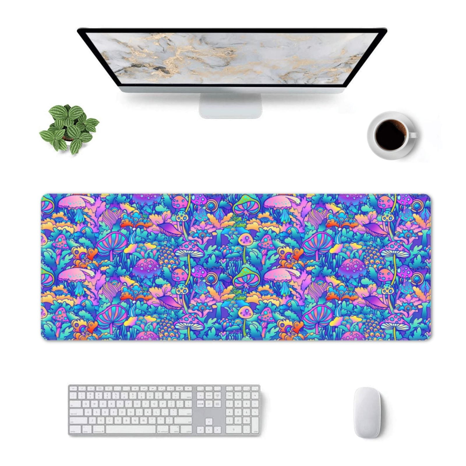 Pofeuu Colorful Mushrooms Print Desk Mat for Keyboard and Mouse ...