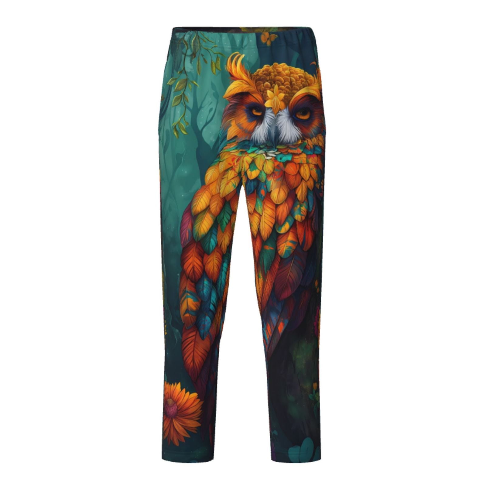 Pofeuu Colorful Owl Forest Print Teenagers' Pajama Pants, Soft Lounge ...