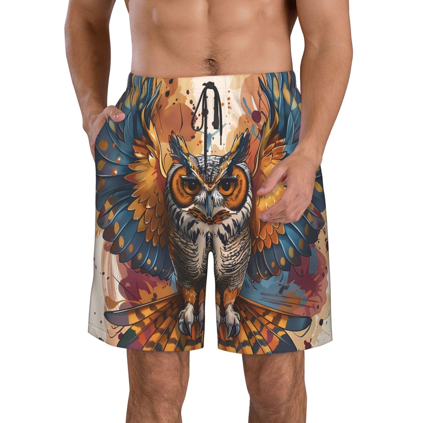 Pofeuu Colorful Owl Tattoo Art Prin Men's Swim Trunks Quick Dry Bathing ...