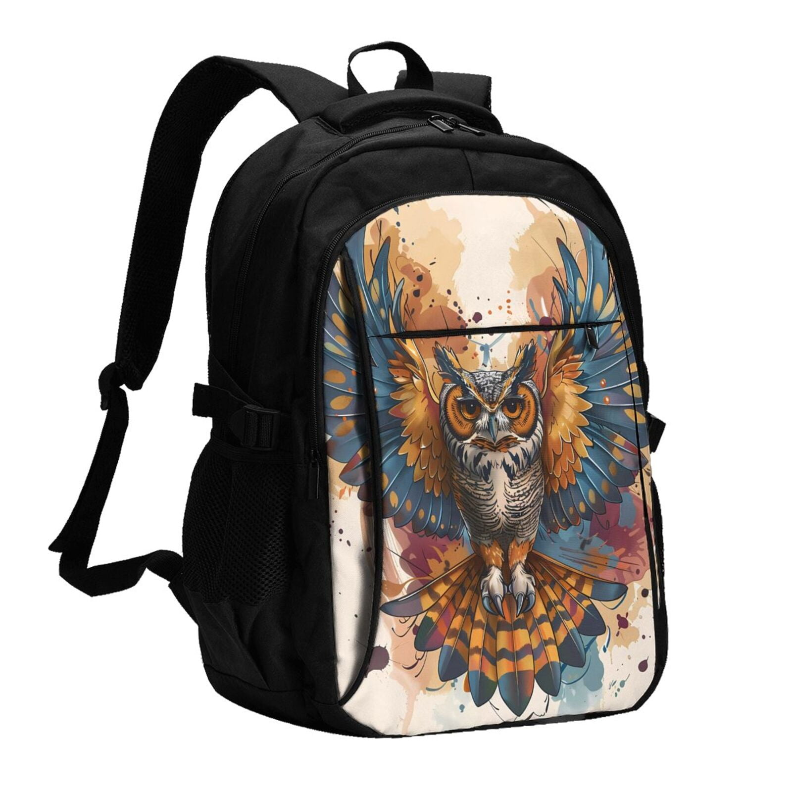 Pofeuu Colorful Owl Tattoo Art Print Storage Laptop Backpack with USB ...