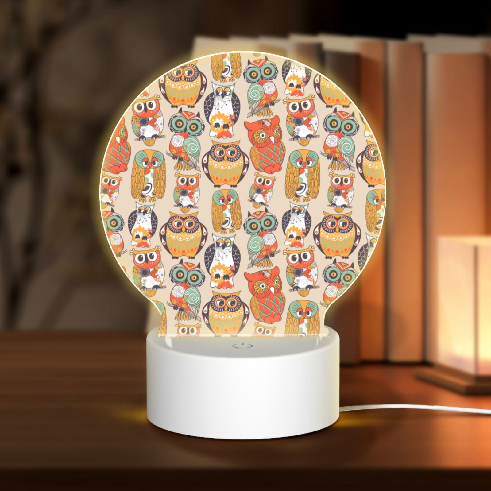 Pofeuu Colorful Owls Print LED Christmas Night Light Lamp Base Gift DIY ...