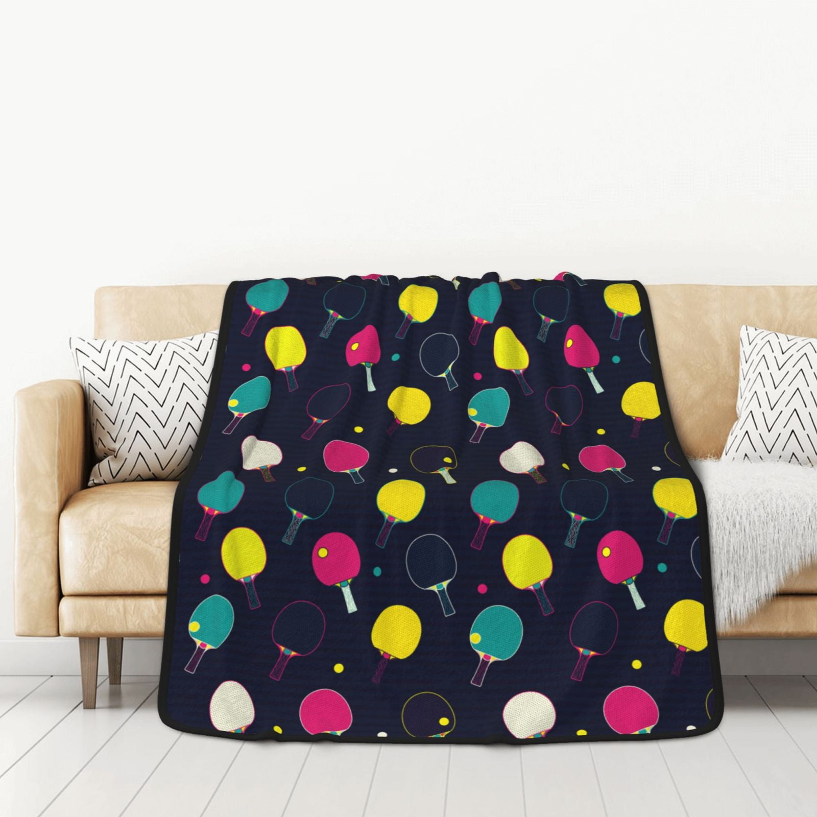 Pofeuu Colorful Ping Pong Rackets Print Bed Blanket, Soft Flannel ...