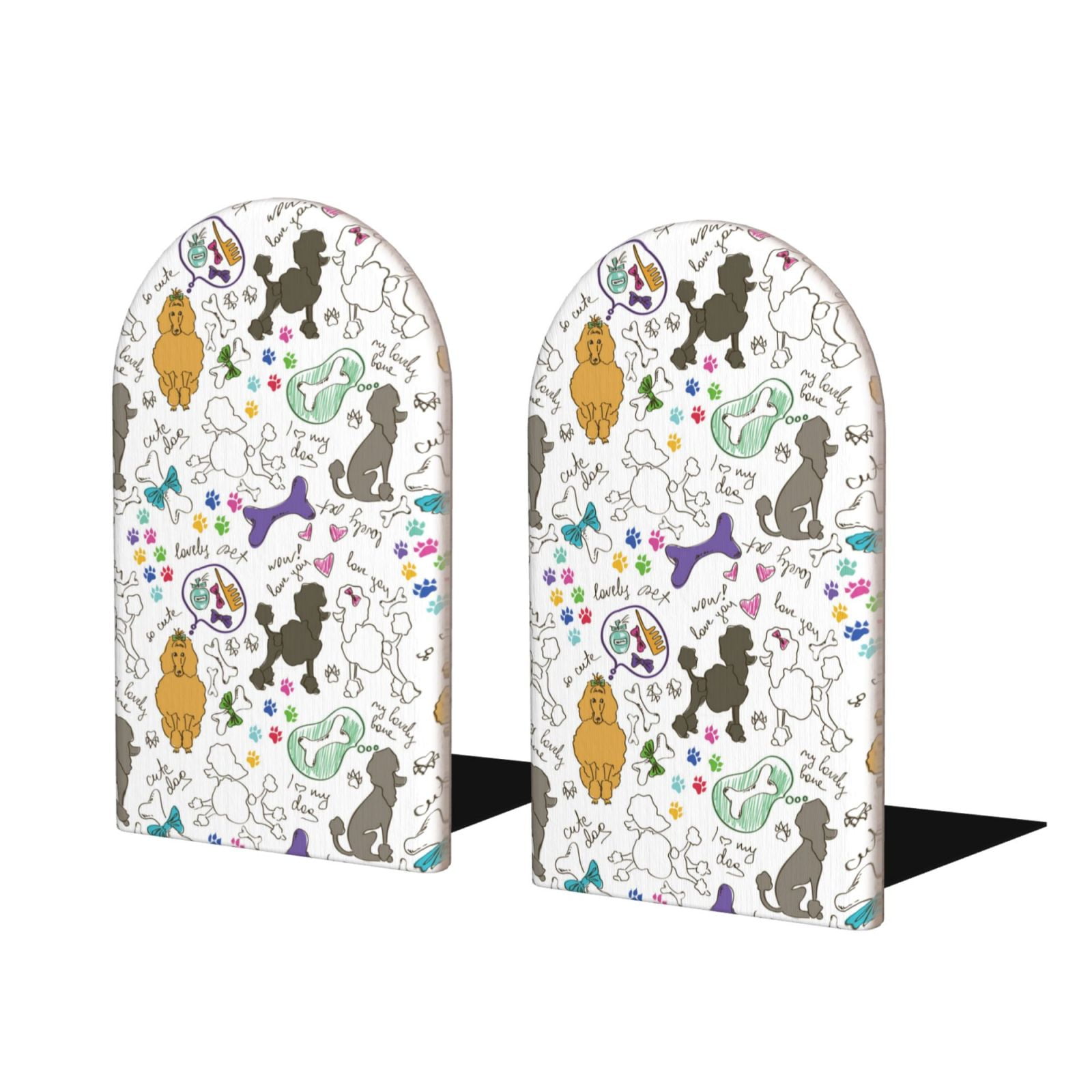 Pofeuu Colorful Poodle Dog Print Large Bookend Hold Heavy Books- Wood ...