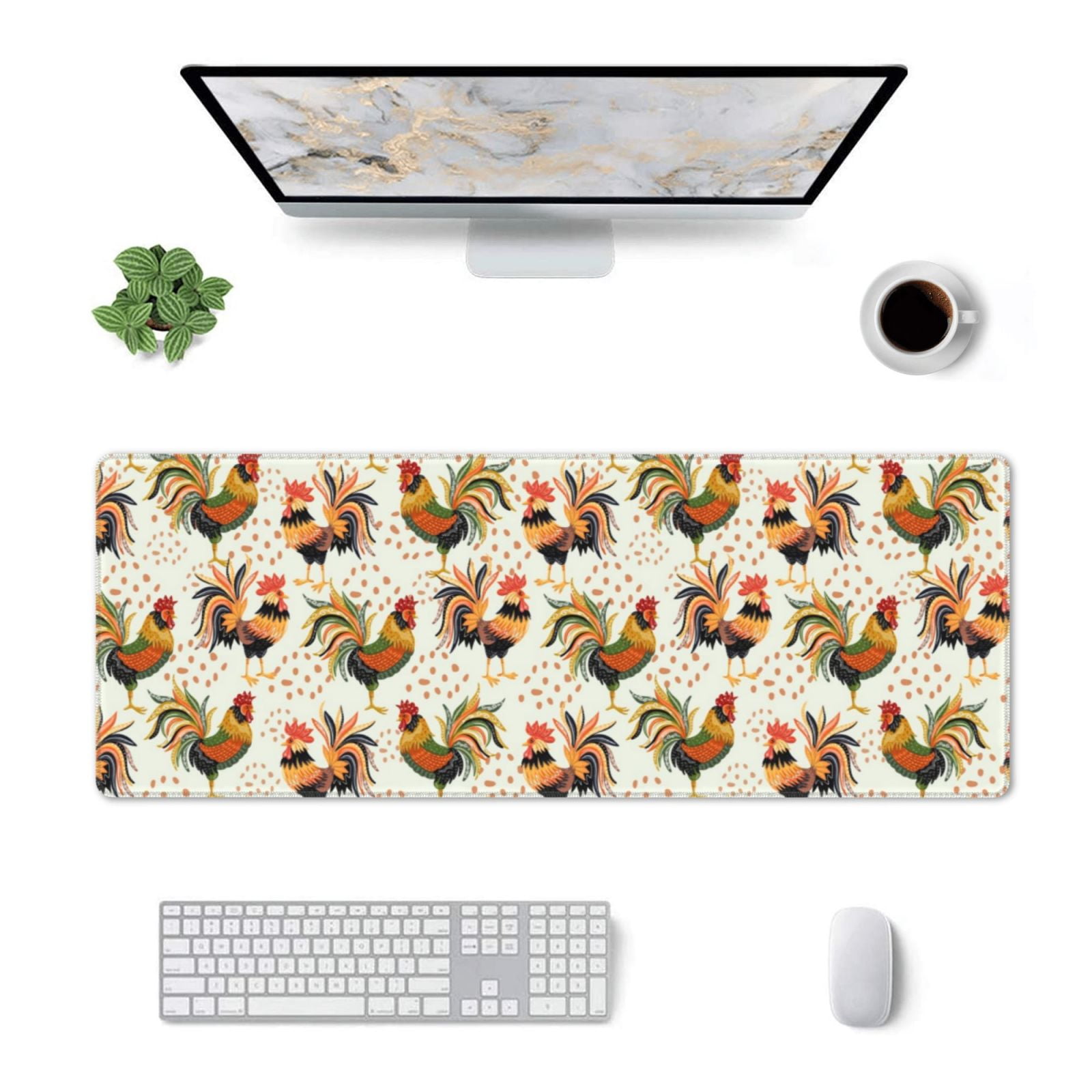 Pofeuu Colorful Roosters Print Desk Mat for Keyboard and Mouse，Computer ...
