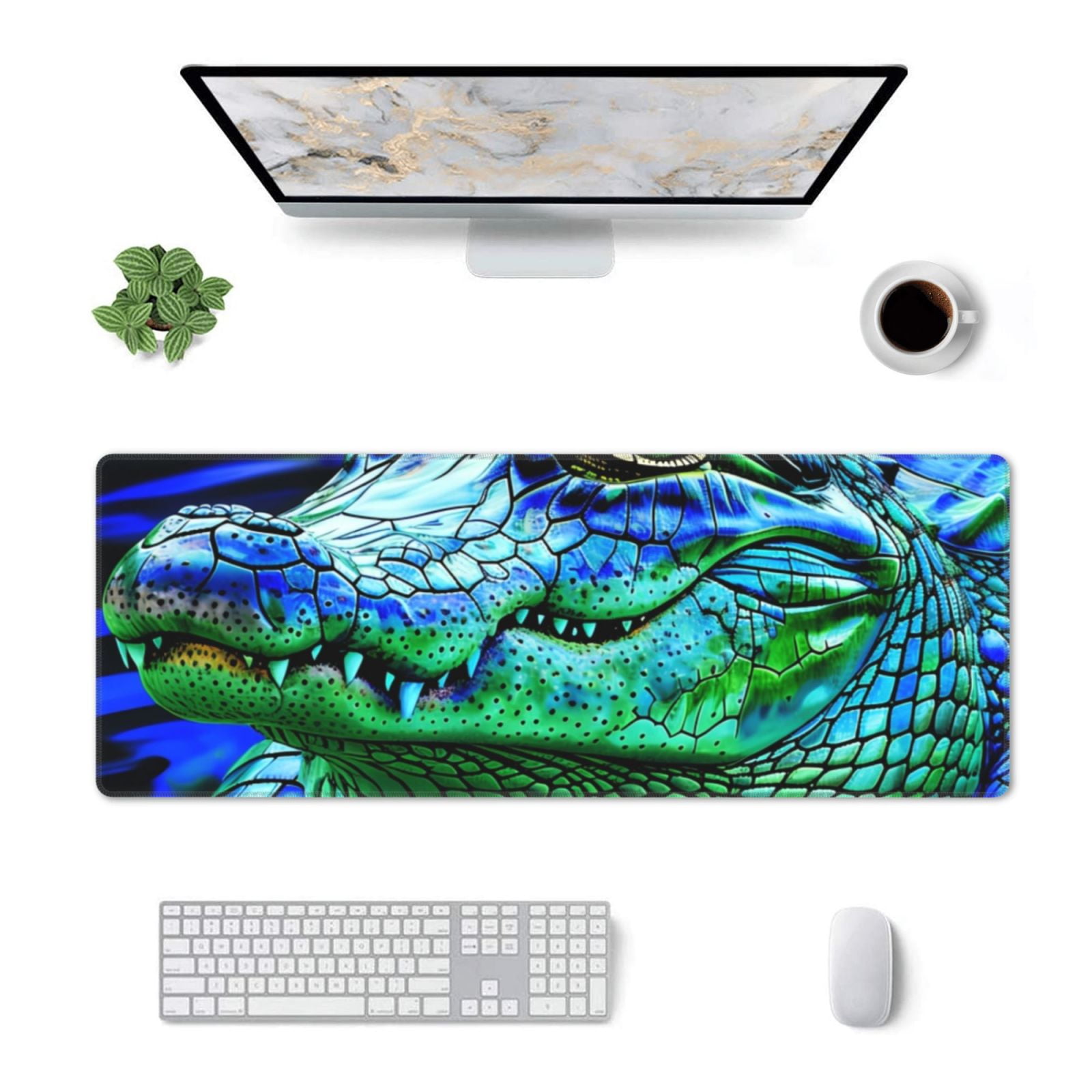 Pofeuu Colorful Stained Glass Crocodile Print Desk Mat for Keyboard and ...