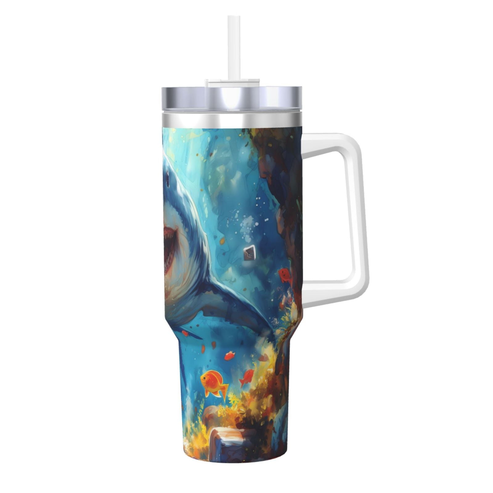 Pofeuu Colorful Underwater Shark Print 40oz Ice Bully With Handle And ...