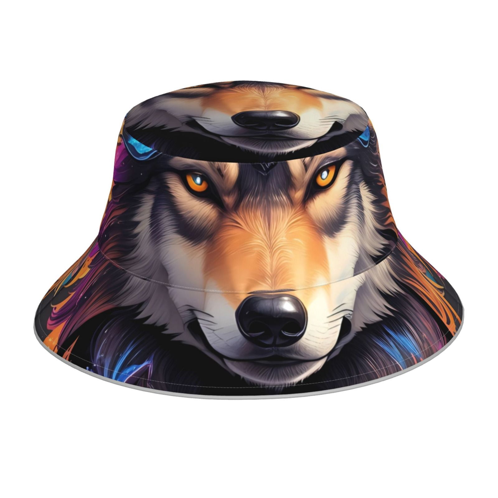 Pofeuu Colorful Wolf Head Print Bucket Hat for Women Men Reflective ...