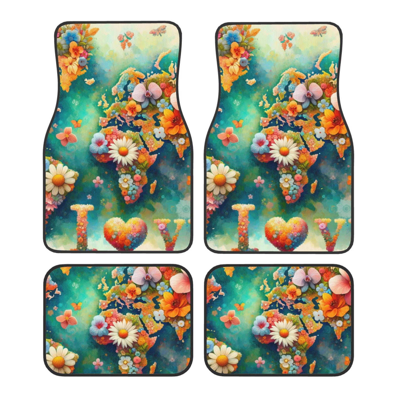 Pofeuu Colorful World Map Print Car Foot Mat Set of 4 Pieces - All ...