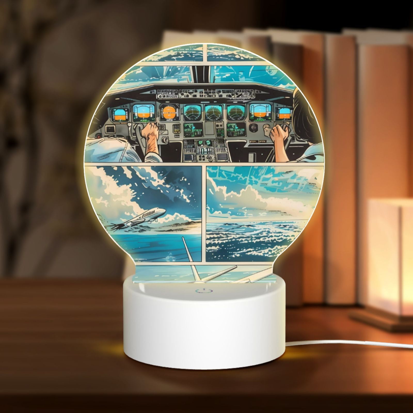 Pofeuu Comic Airplane Cockpit Illustration Print LED Christmas Night ...