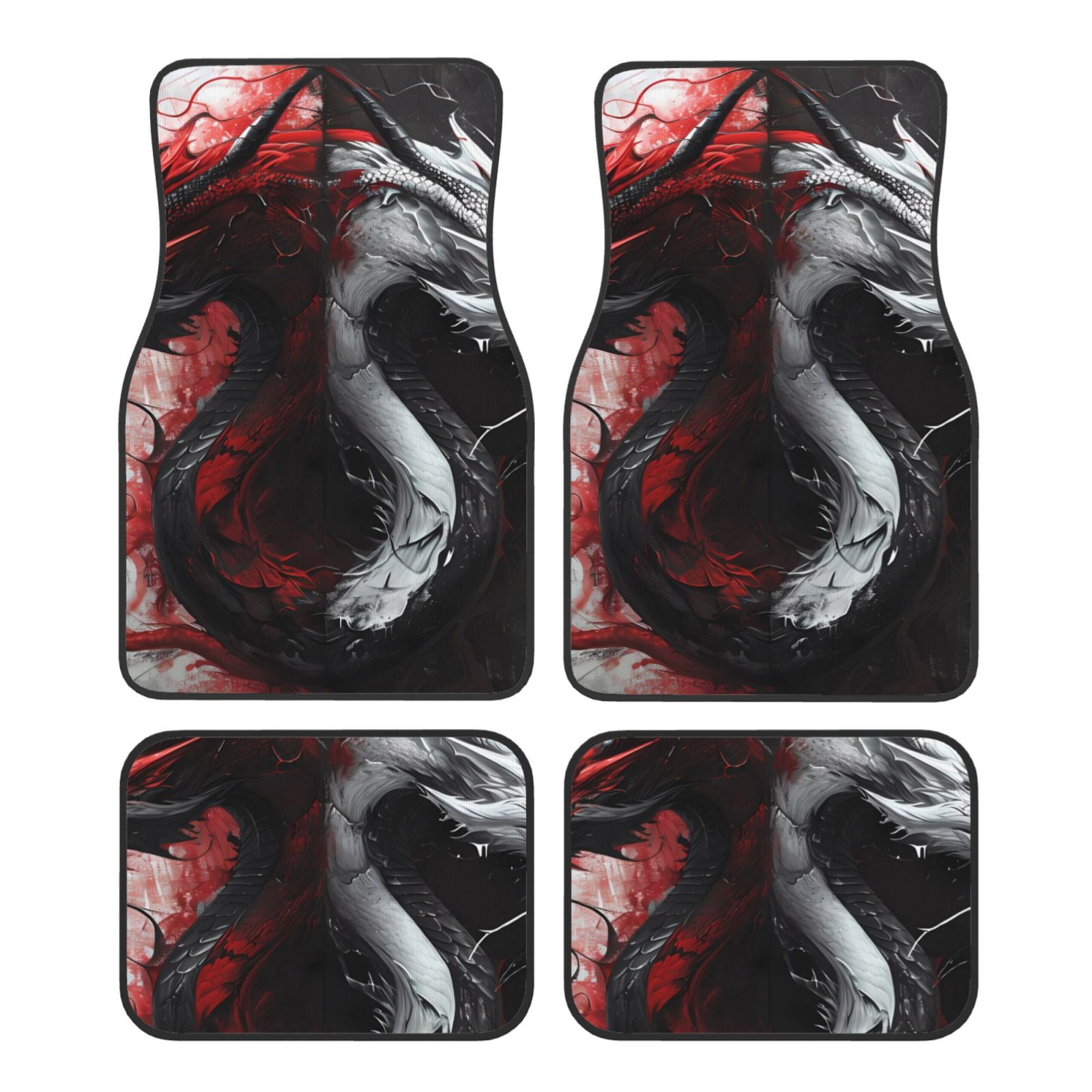 Pofeuu Cool Black And White Dragon Print Car Foot Mat Set of 4 Pieces ...