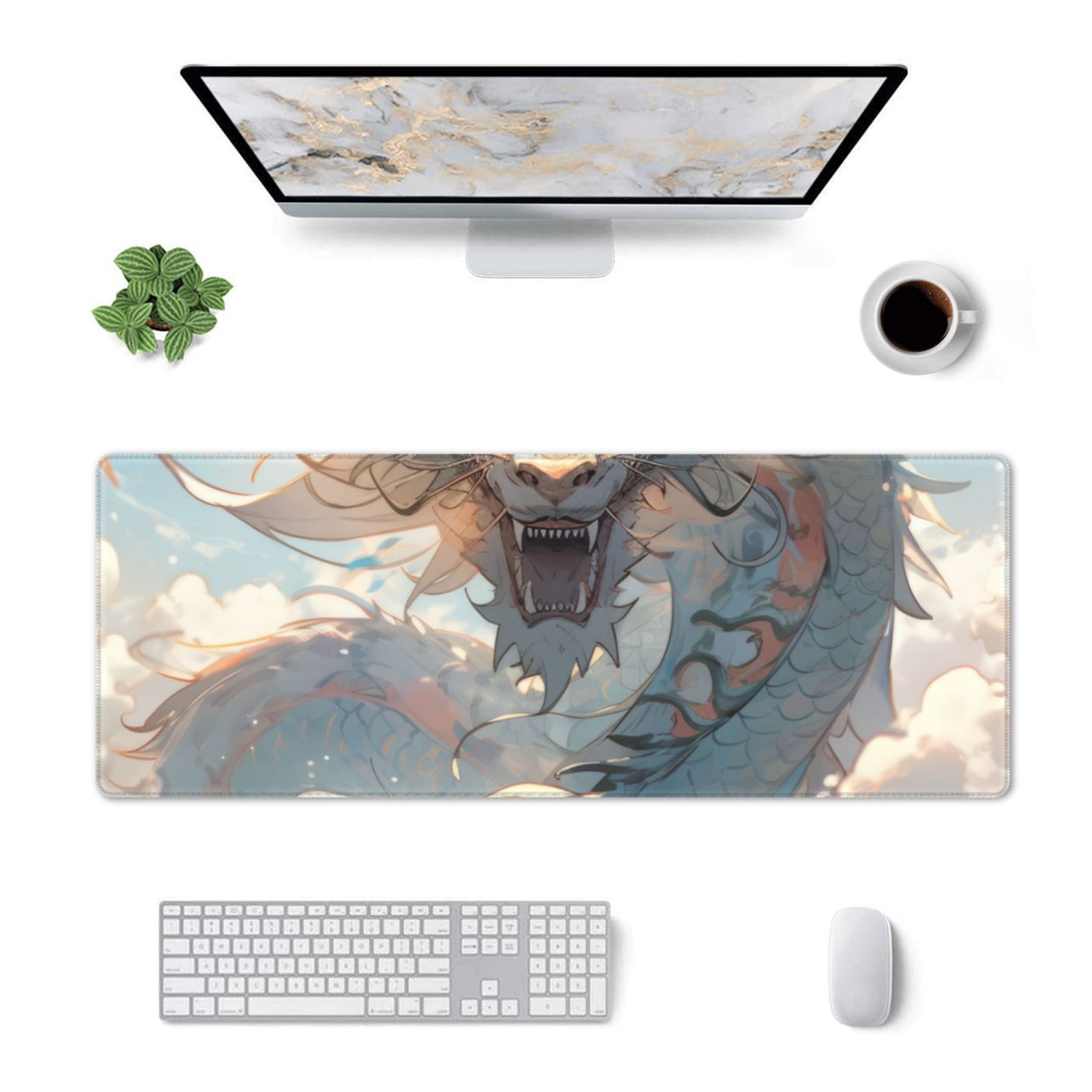 Pofeuu Cool Cloud White Dragon Print Desk Mat for Keyboard and Mouse ...