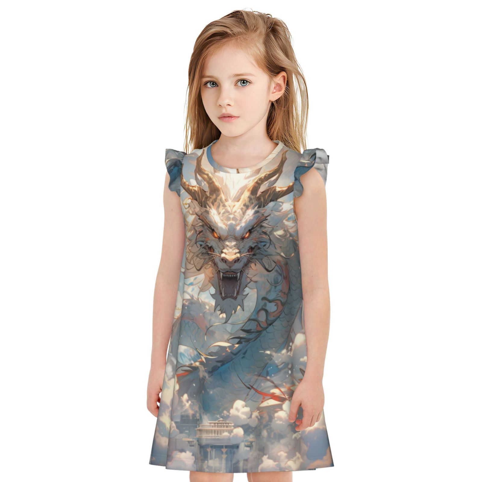 Pofeuu Cool Cloud White Dragon Print Girls Nightgowns, Nightgown ...