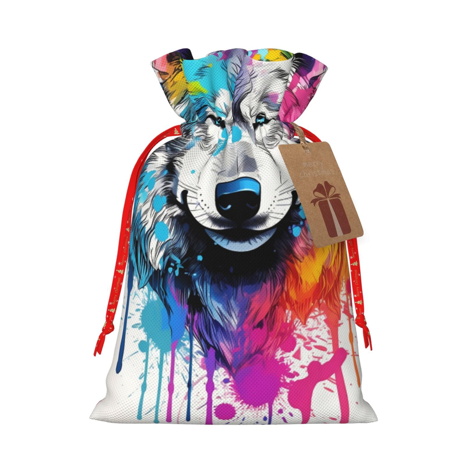 Pofeuu Cool Colorful Wolf Print Burlap Bags with Drawstrings Drawstring ...