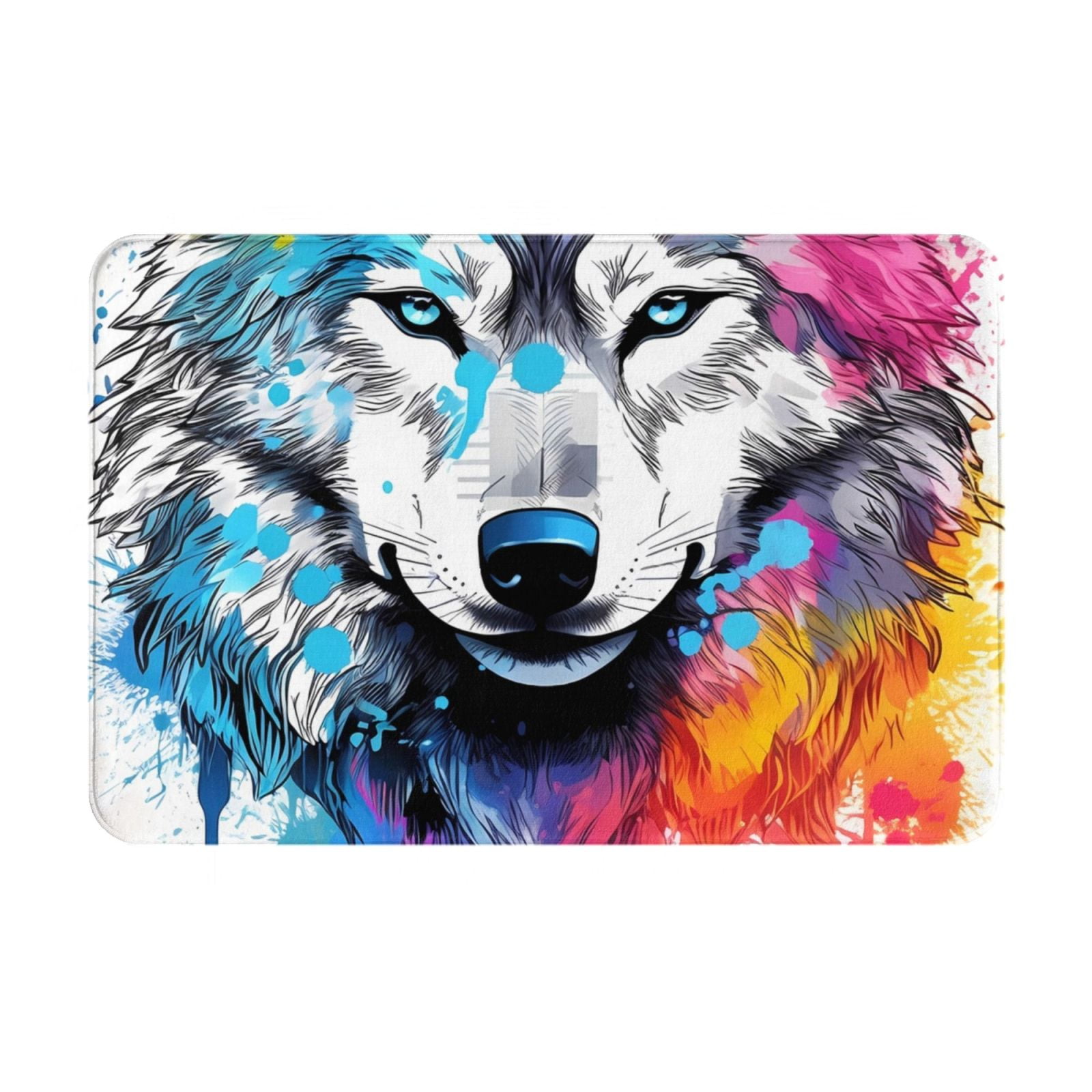 Pofeuu Cool Colorful Wolf Print Flannel Doormats Rug16"x24"Rug Washable ...