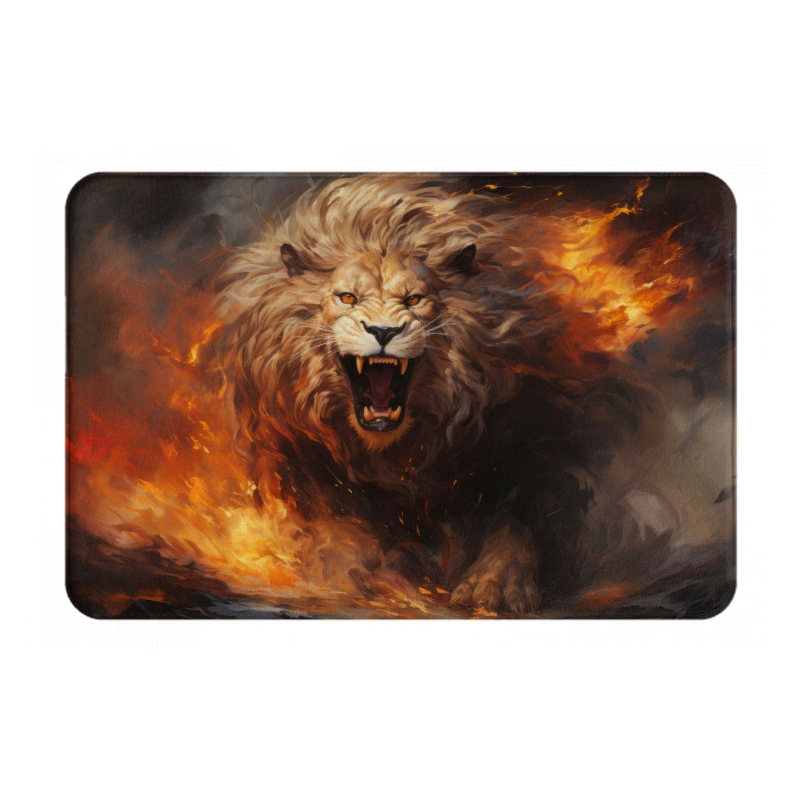Pofeuu Cool Fire Lion Print Flannel Doormats Rug16"x24"Rug Washable ...