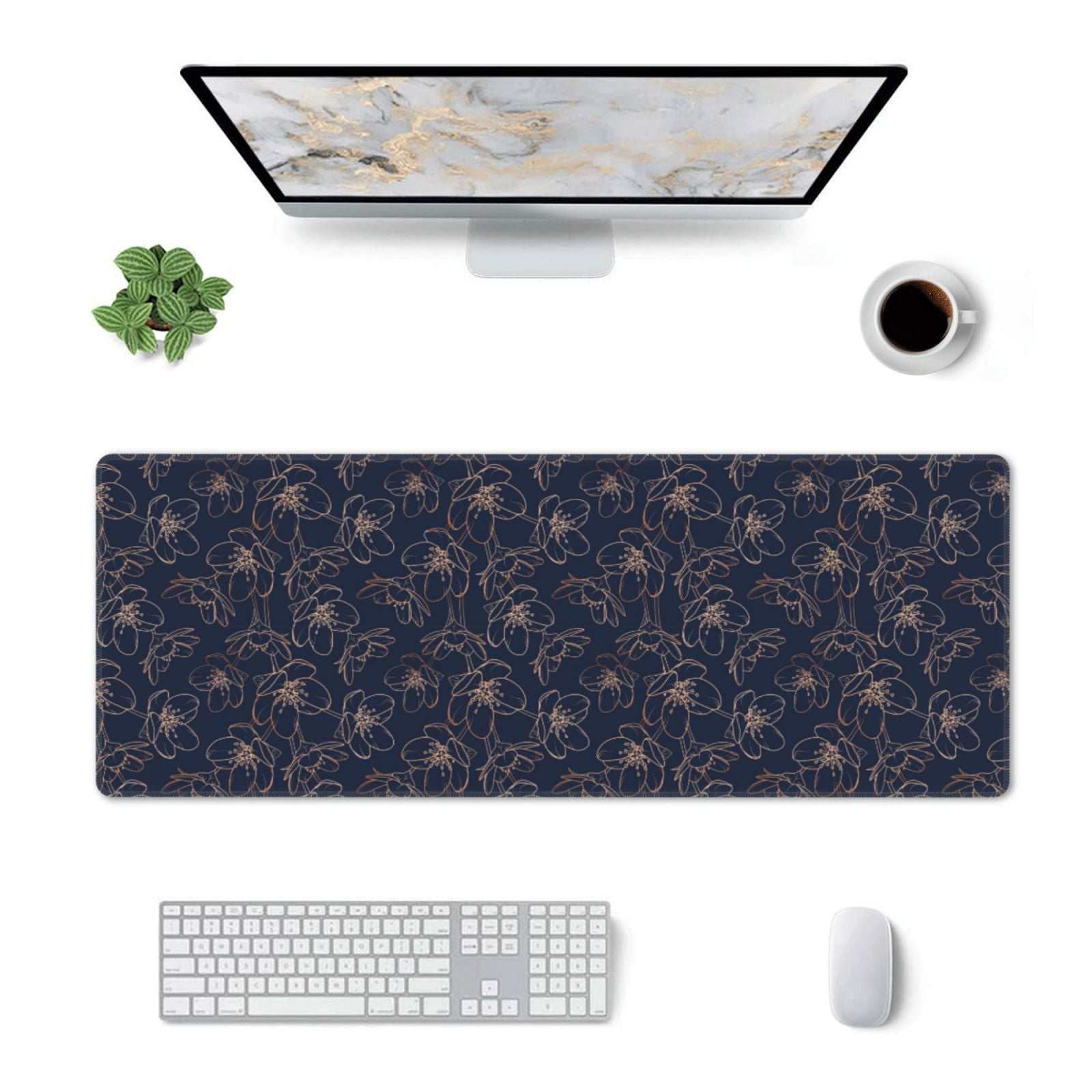 Pofeuu Copper-Gold Gloss Outline Cherry Print Desk Mat for Keyboard and ...