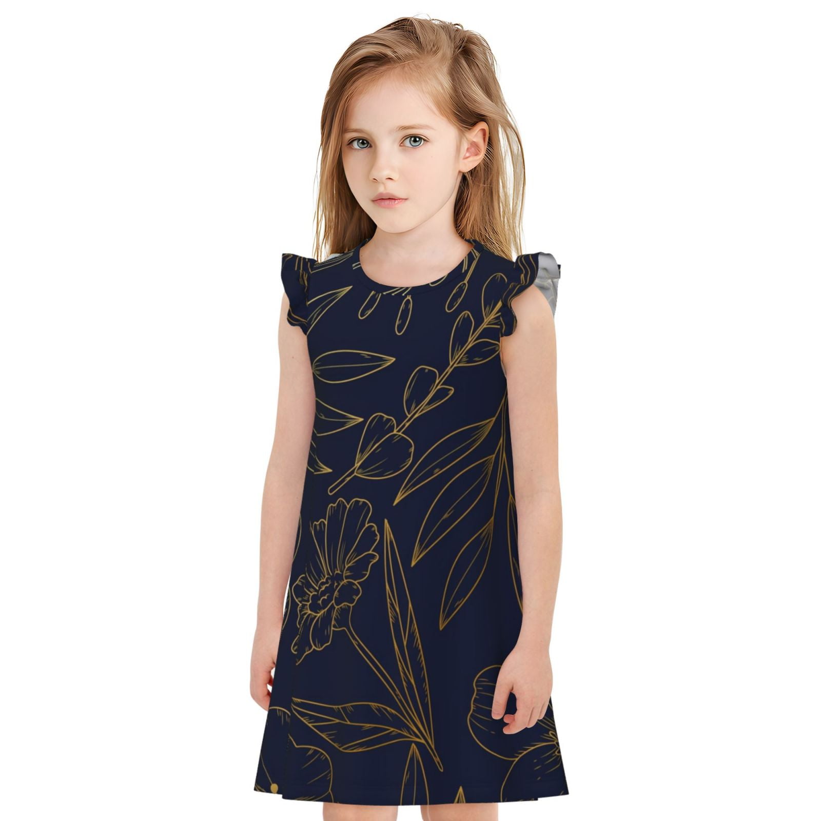 Pofeuu Copper-Gold Gloss Outline Flower Print Girls Nightgowns ...
