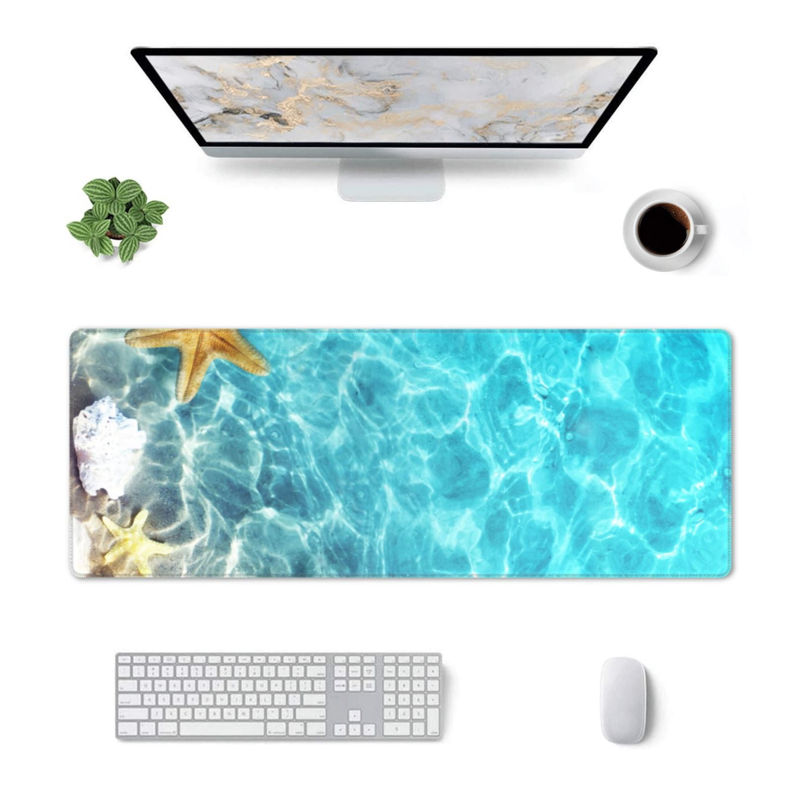 Pofeuu Coral And Seashell On The Beach Print Desk Mat for Keyboard and ...