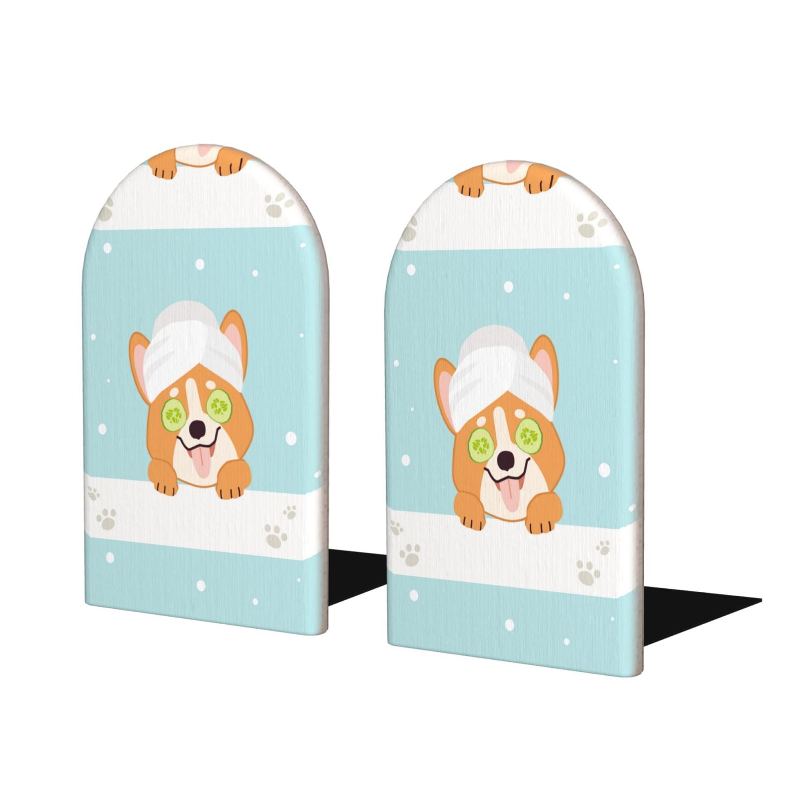 Pofeuu Corgi With Towel Ans Slice Cucumber Print Large Bookend Hold ...