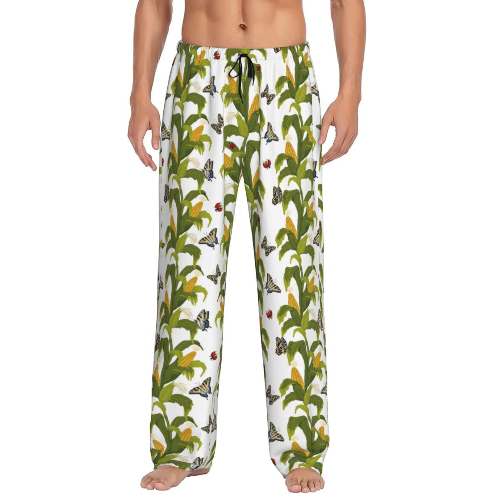Pofeuu Corn And Butterflies Print Men's Pajama Pants, Soft Lounge ...