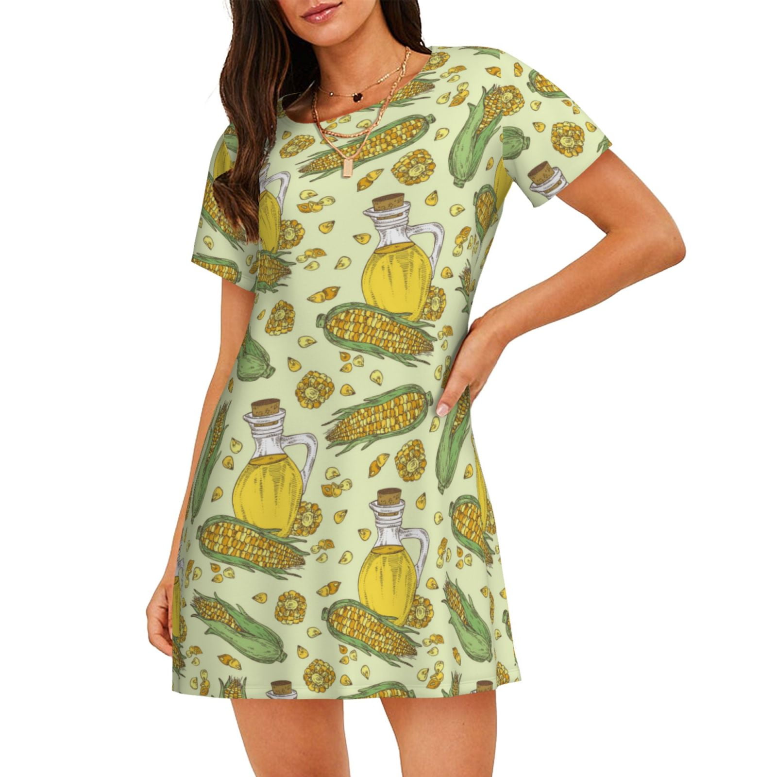 Pofeuu Corn And Corn Oil Print Women's Loose Fit Short Sleeve Nightgown ...