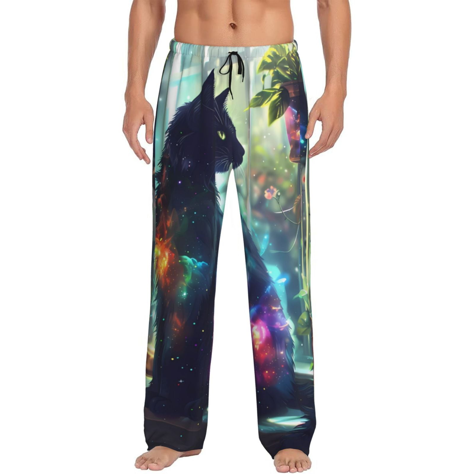 Pofeuu Cosmic Cat In Window Print Men's Pajama Pants, Soft Lounge ...