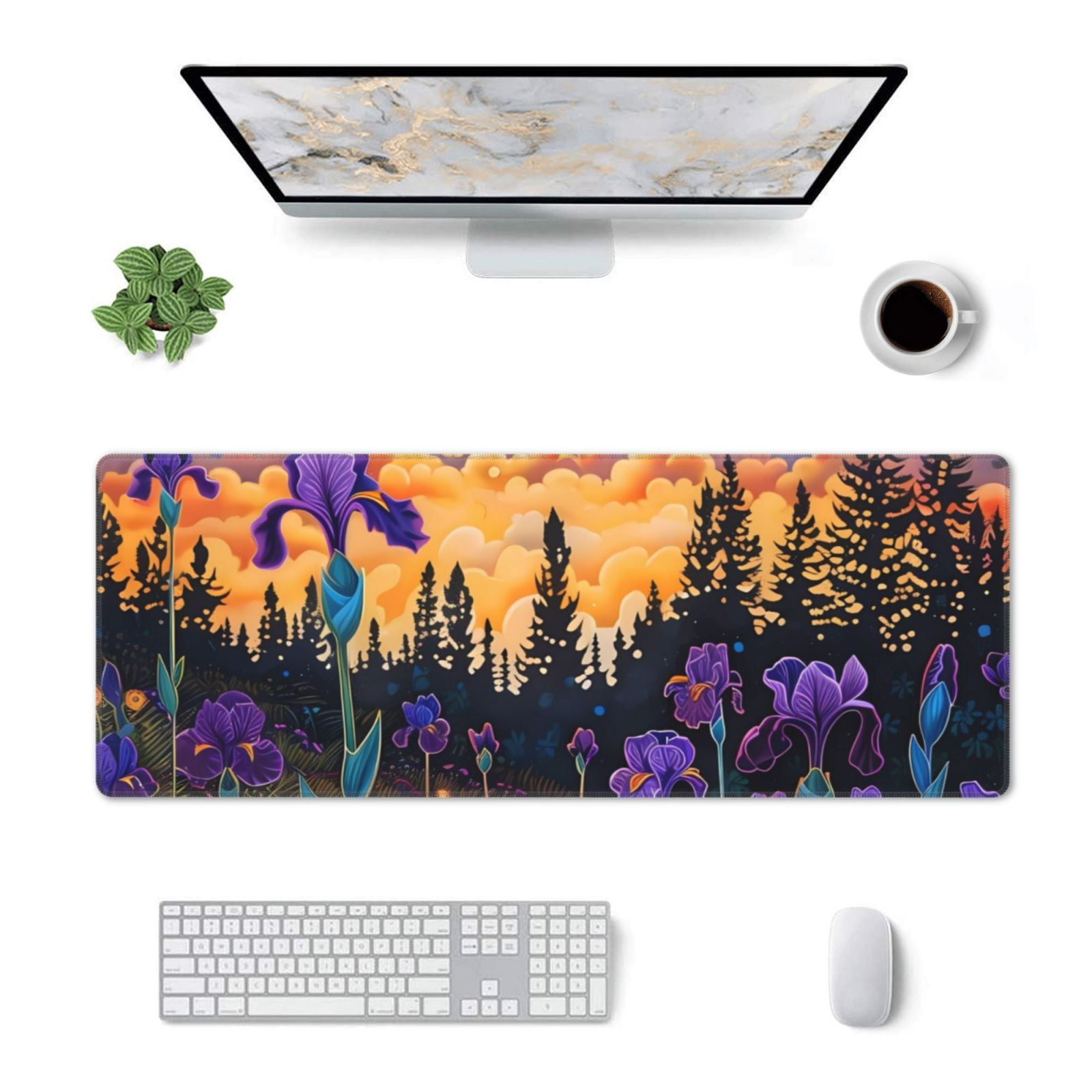 Pofeuu Cosmic Irises At Twilight Print Desk Mat for Keyboard and Mouse ...