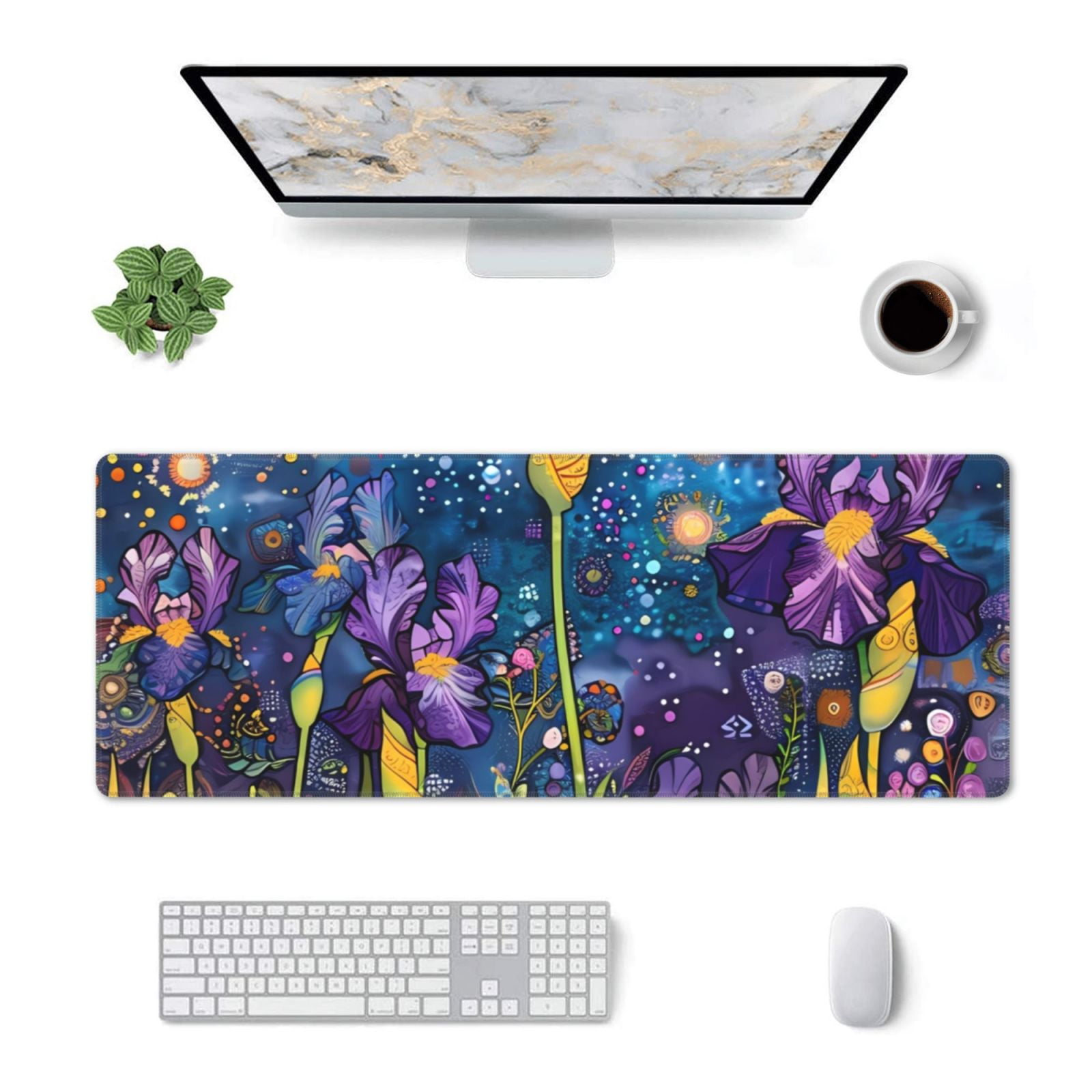 Pofeuu Cosmic Purple Irises Print Desk Mat for Keyboard and Mouse ...