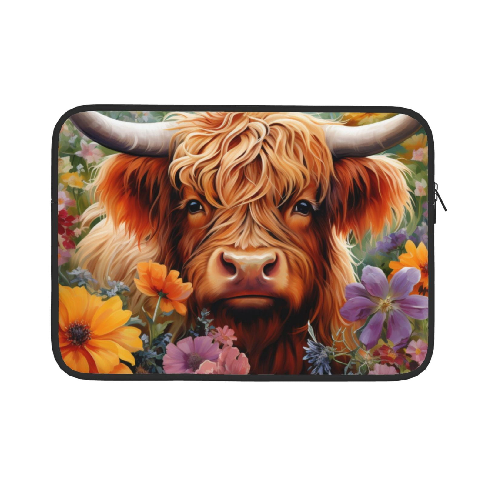 Pofeuu Countryside Colorful Floral Cow Print Laptop Carrying Case,13-15 ...