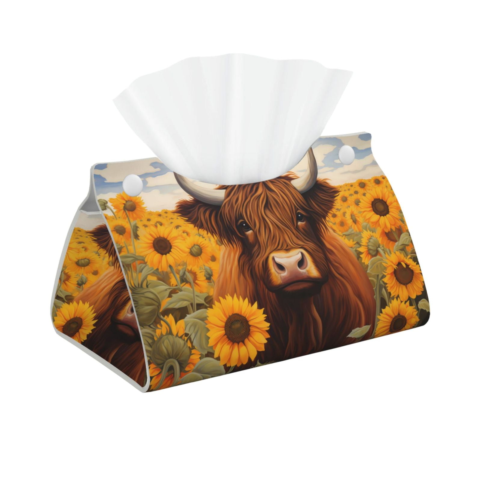 Pofeuu Countryside Sunflower Cow Print Tissue Box Cover, Modern ...
