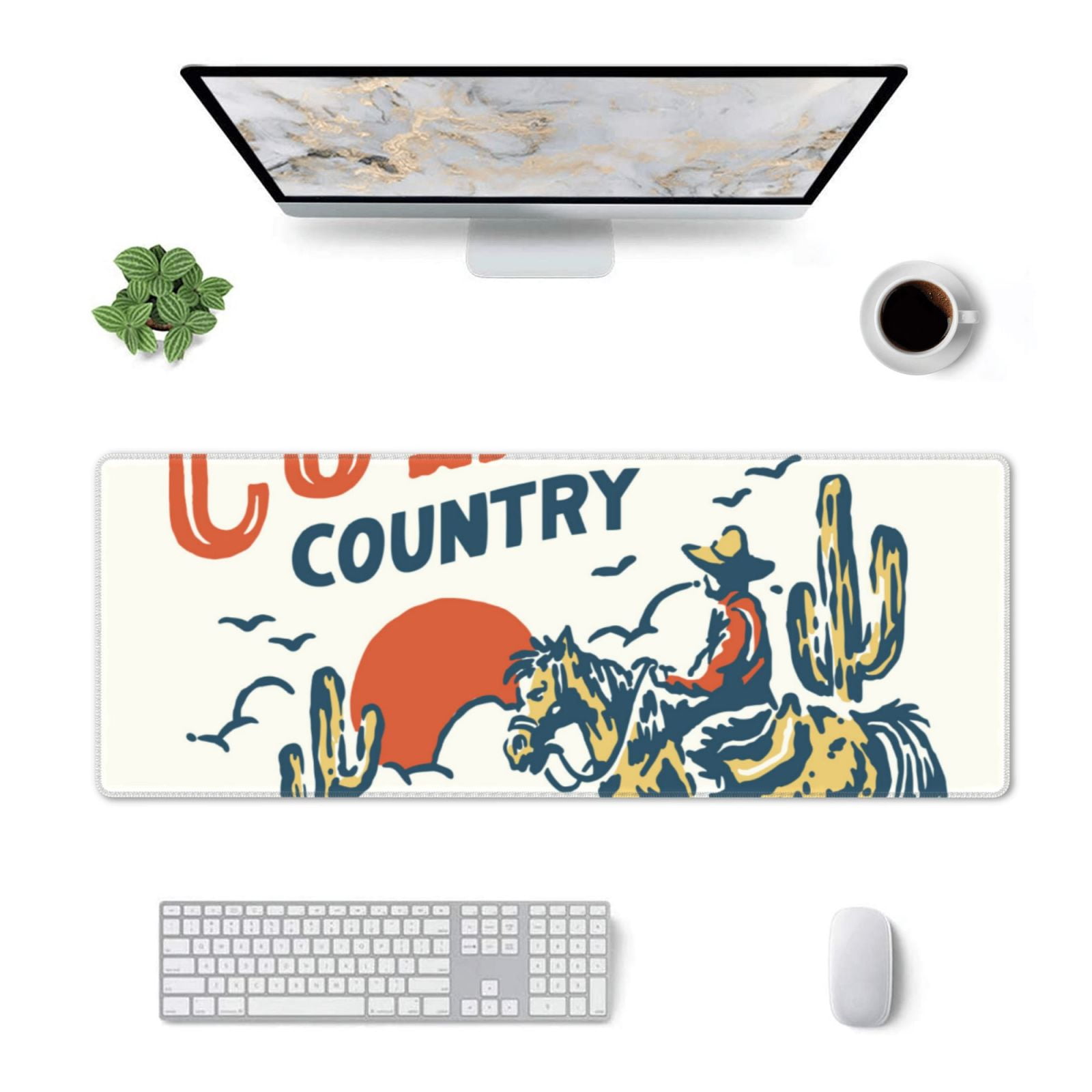 Pofeuu Cowboy Rising Horse Print Desk Mat for Keyboard and Mouse ...