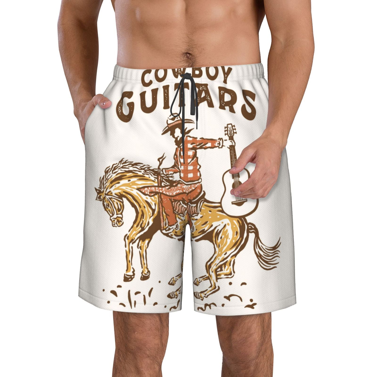 Pofeuu Cowboy Rodeo Guitar Prin Men's Swim Trunks Quick Dry Bathing ...