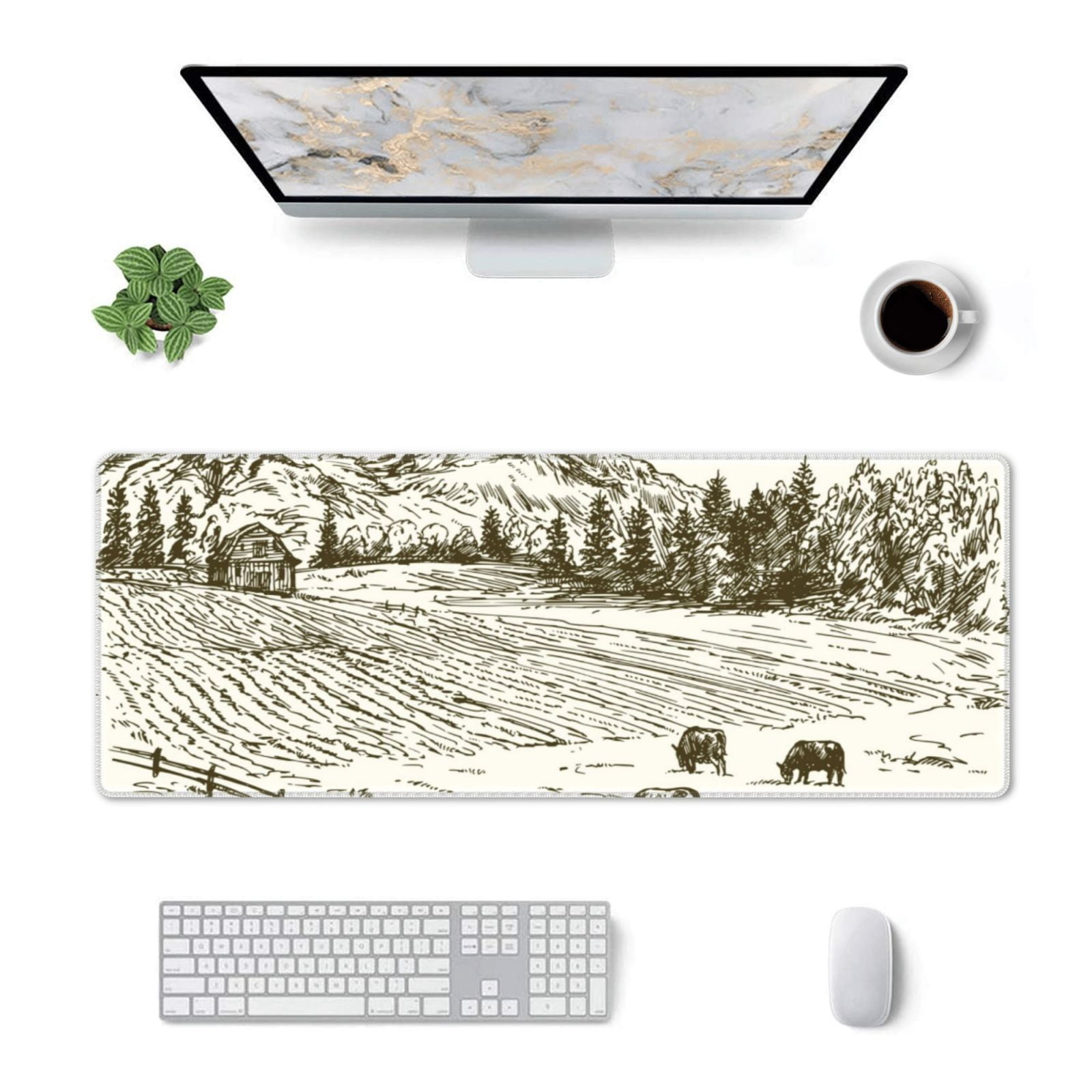 Pofeuu Cows Grazing On Meadow Print Desk Mat for Keyboard and Mouse ...