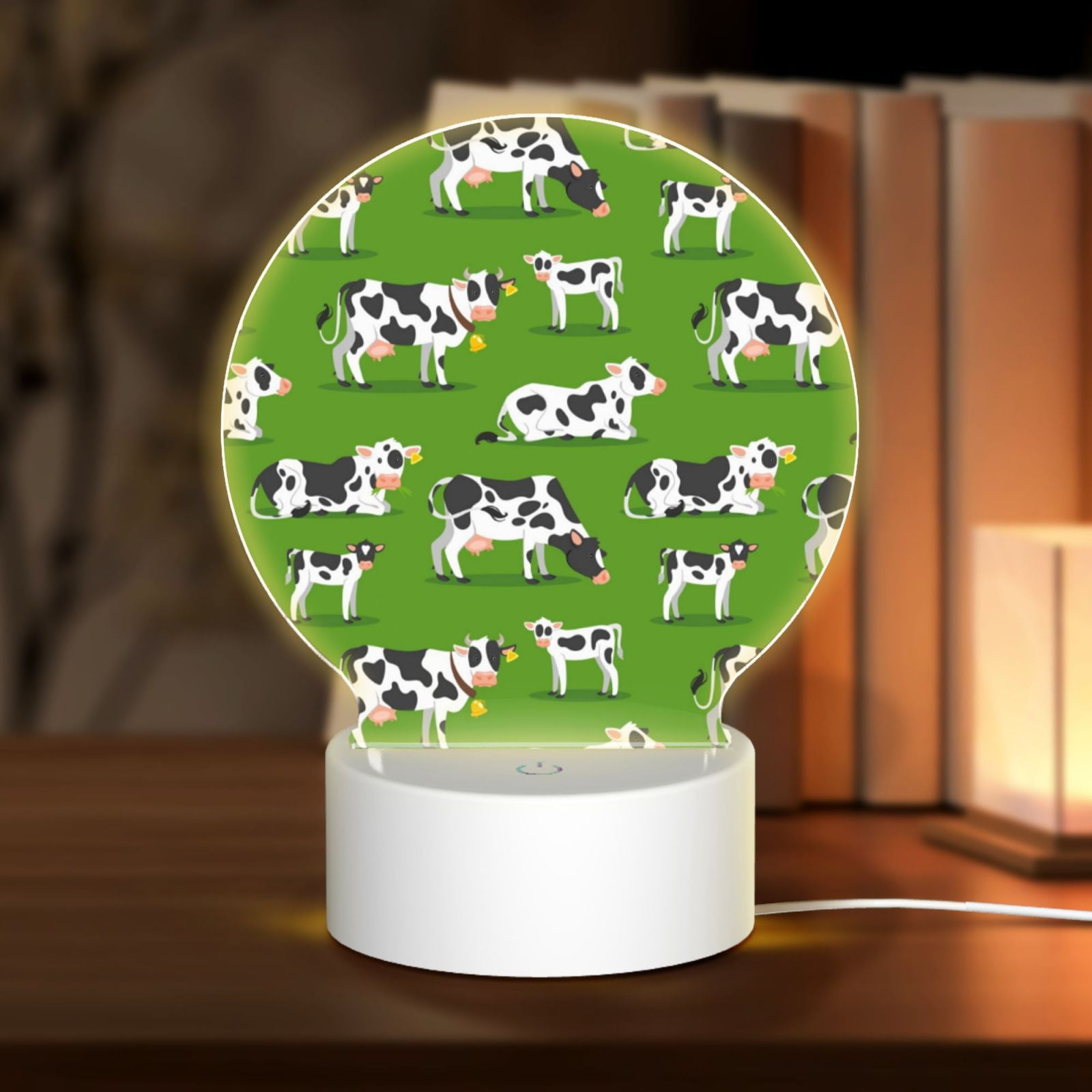 Pofeuu Cows With Calfs Green Print LED Christmas Night Light Lamp Base ...