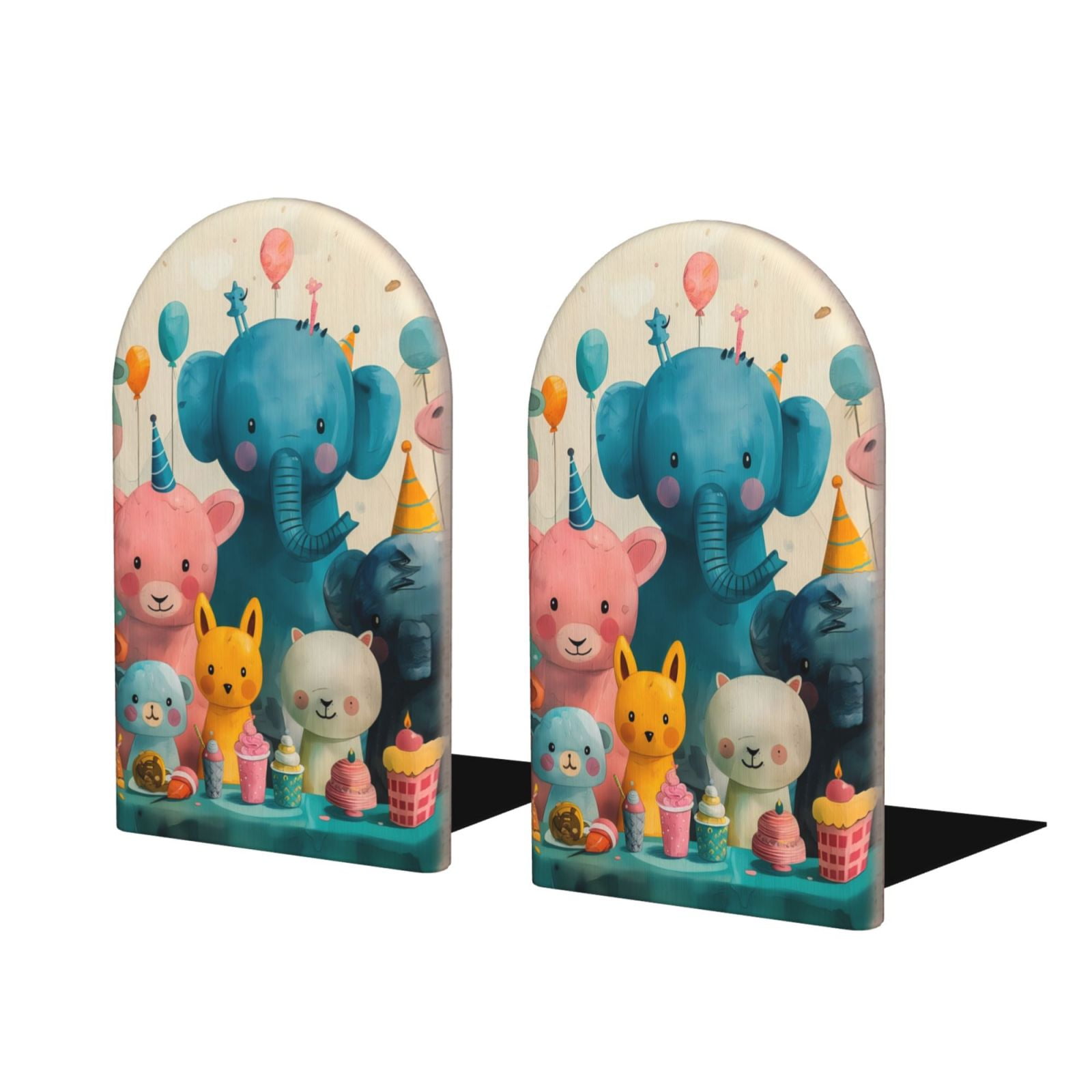 Pofeuu Cute Animal Party Print Large Bookend Hold Heavy Books- Wood ...