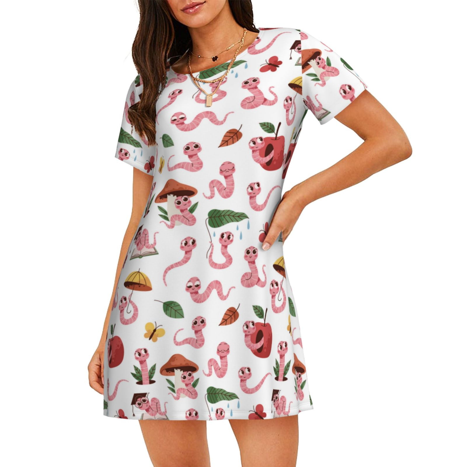 Pofeuu Cute Animal Print Women's Loose Fit Short Sleeve Nightgown ...