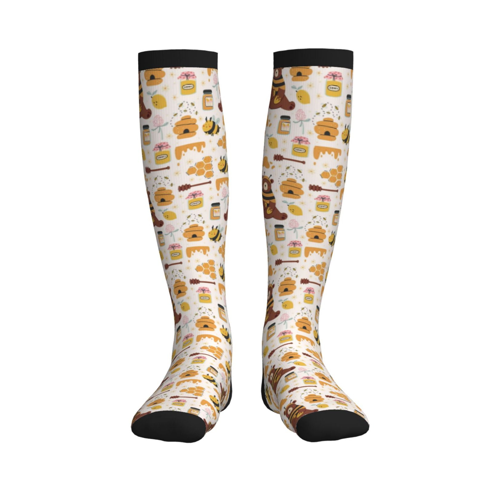 Pofeuu Cute Bee Honey Jar Hive Bear Print Compression Socks for Women ...
