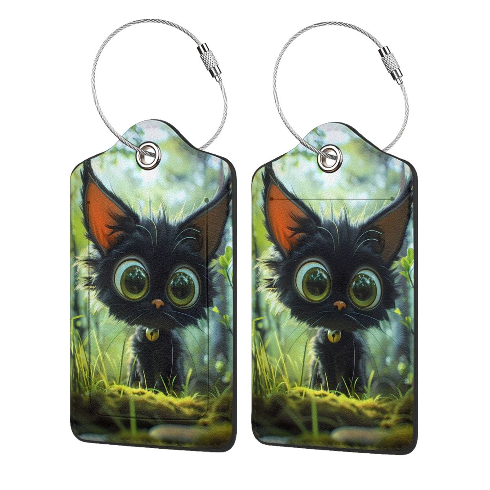 Pofeuu Cute Big-Eyed Black Cat Print Luggage Tags, Privacy Cover ID ...