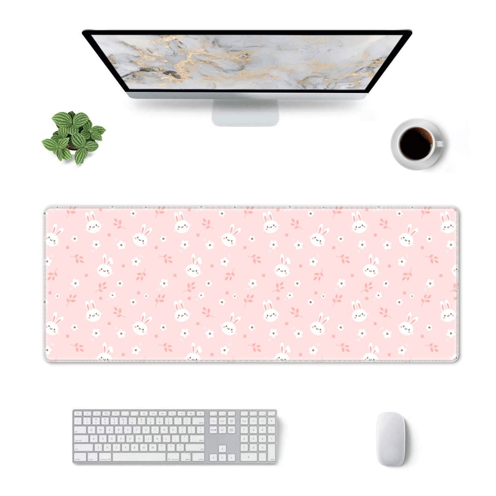 Pofeuu Cute Bunny Print Desk Mat for Keyboard and Mouse，Computer Desk ...