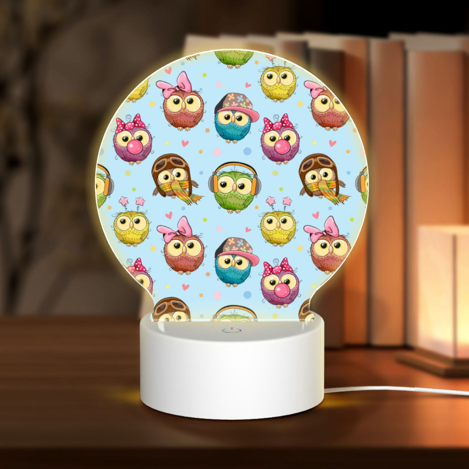 Pofeuu Cute Cartoon Owls 3 Print LED Christmas Night Light Lamp Base ...